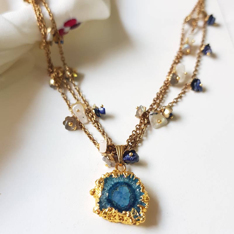 Minimal Blue Eye Stone Necklace – My Meera Store