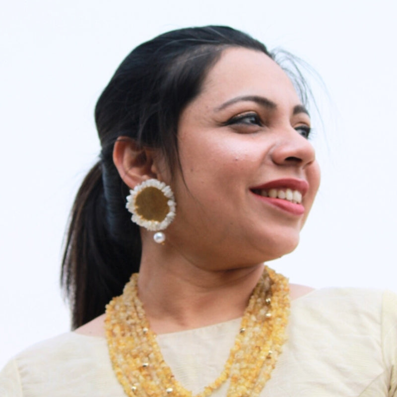 Chand Aur Phool White Stones Earrings Set – My Meera Store