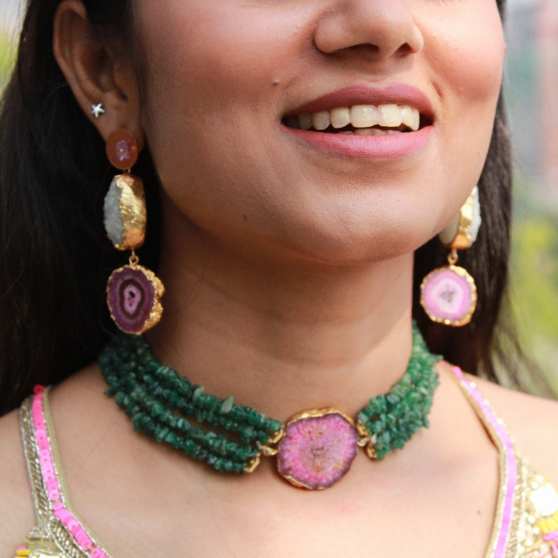 Green-Pink Fusion Style Belt Choker Set – My Meera Store
